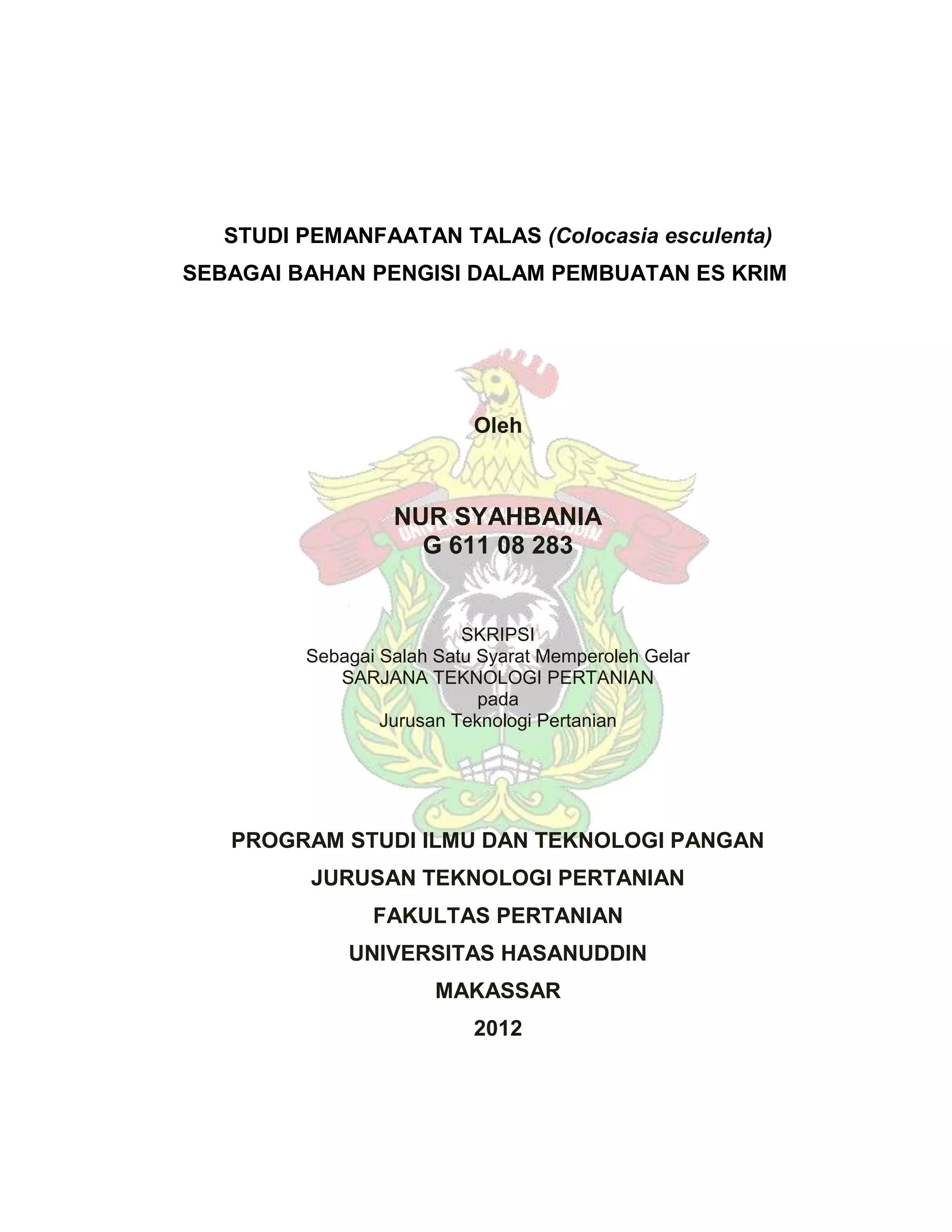 Studi pemanfaatan talas dalam pembuatan es krim | DOCX