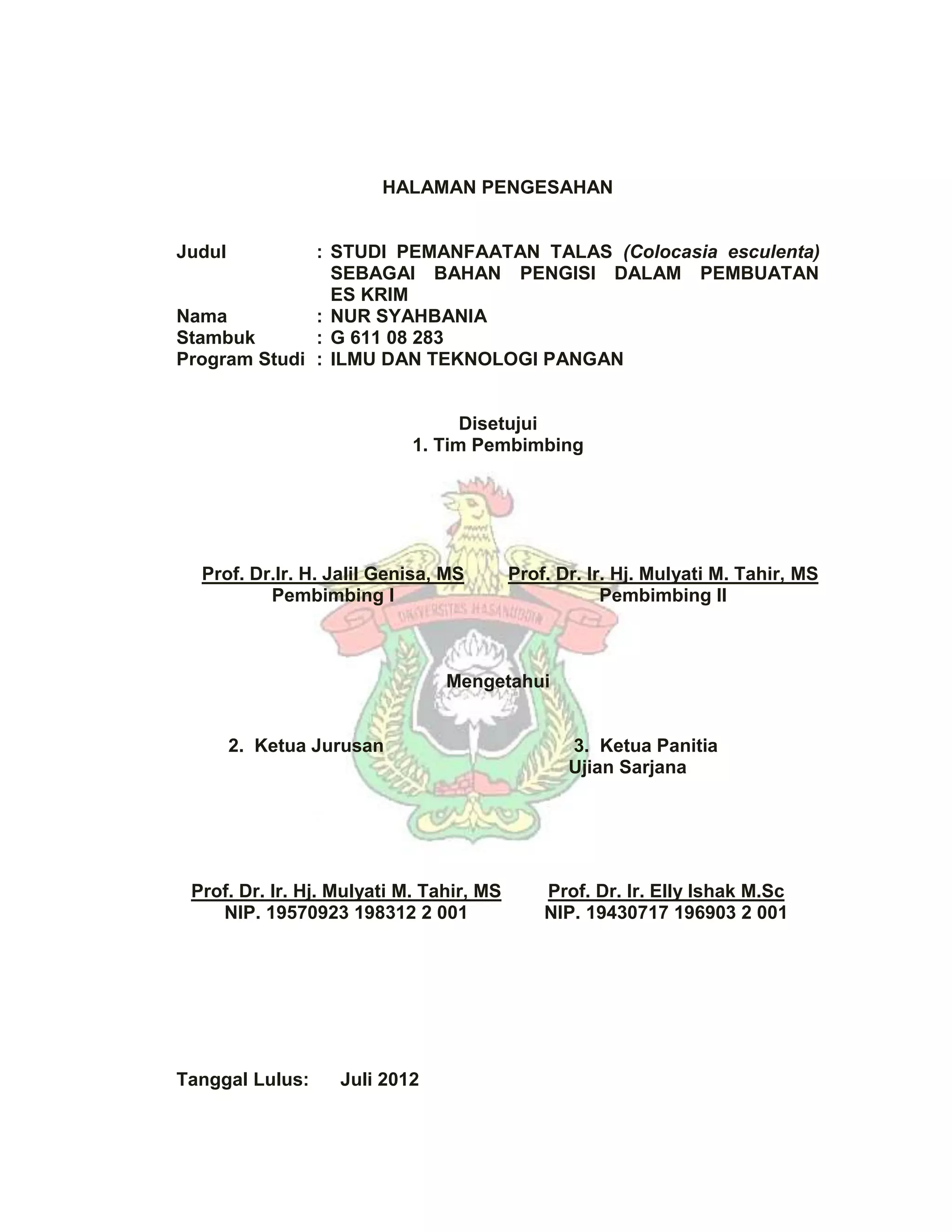 Studi pemanfaatan talas dalam pembuatan es krim | DOCX