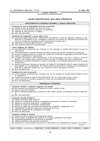 Accertamento STUDI di SETTORE ELENCO delle CAUSE GIUSTIFICATIVE ...