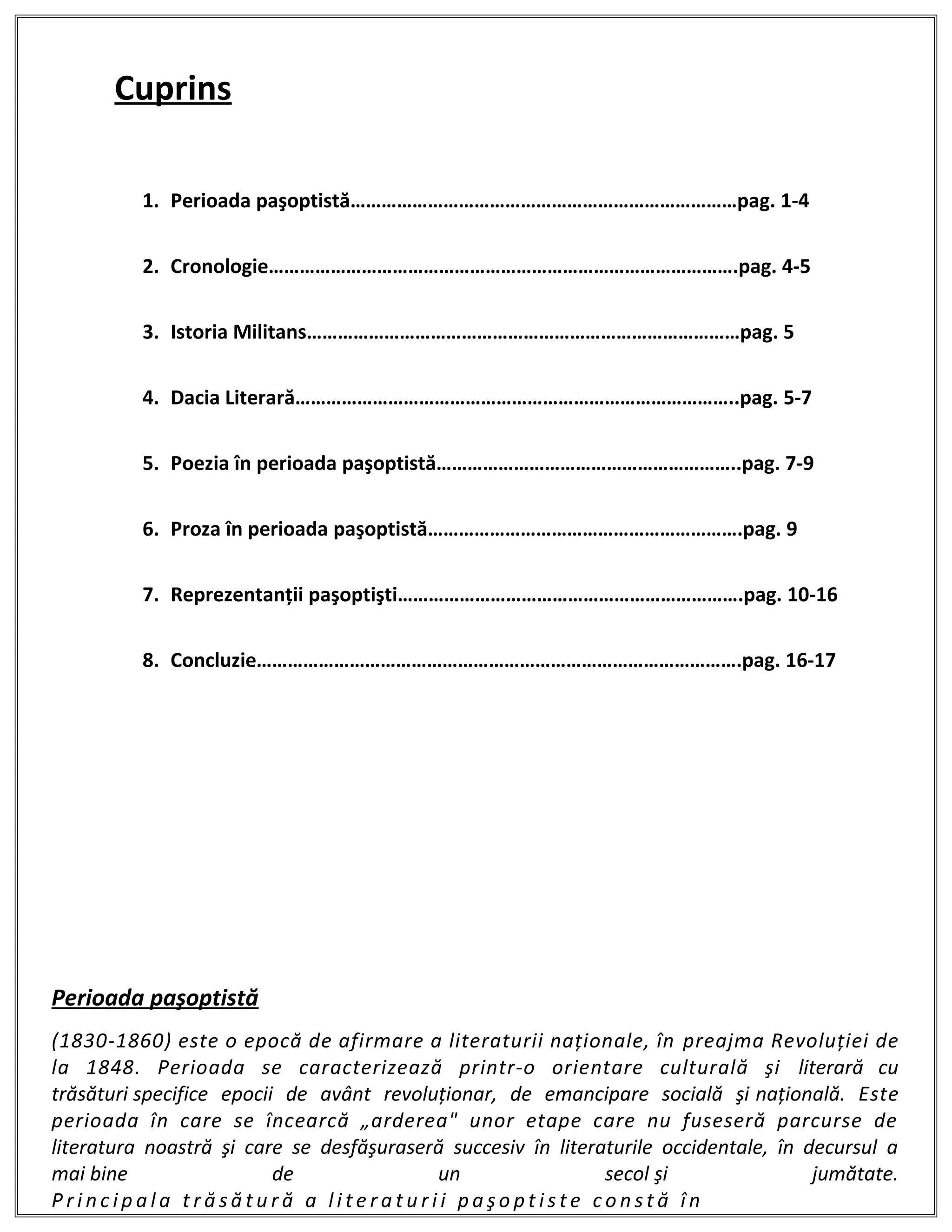 Rolul literaturii in perioada Pasoptista | DOC