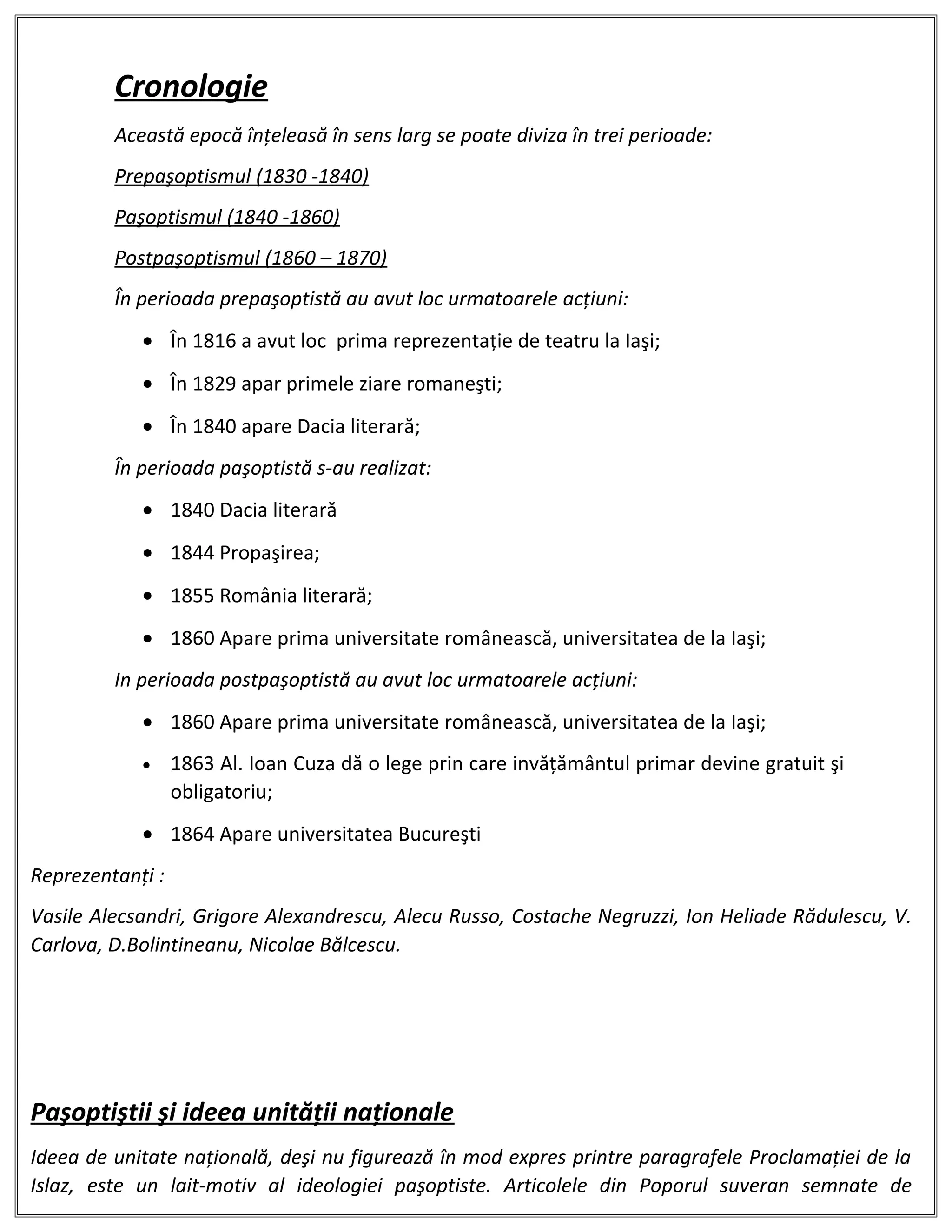 Rolul literaturii in perioada Pasoptista | DOC