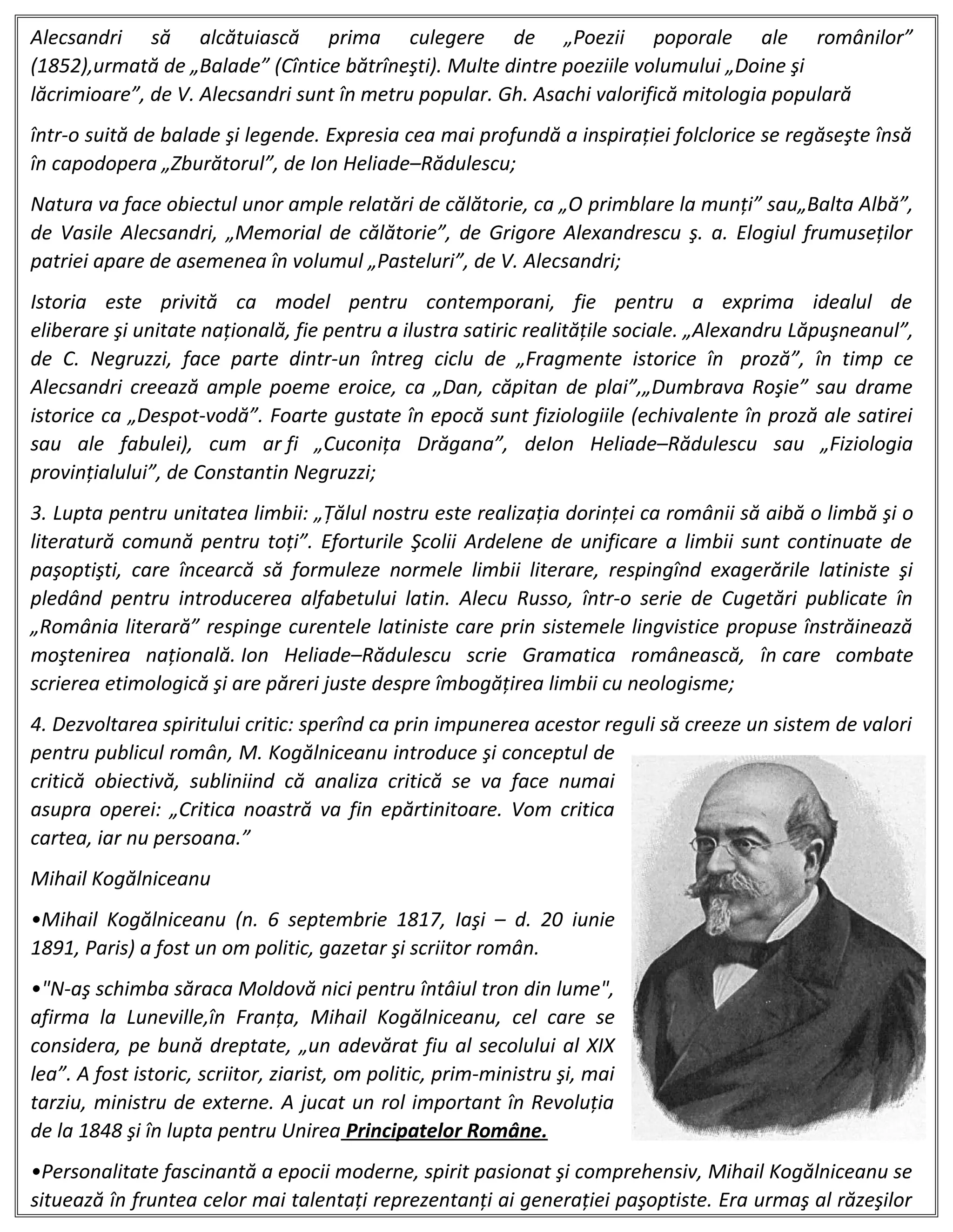 Rolul literaturii in perioada Pasoptista | DOC