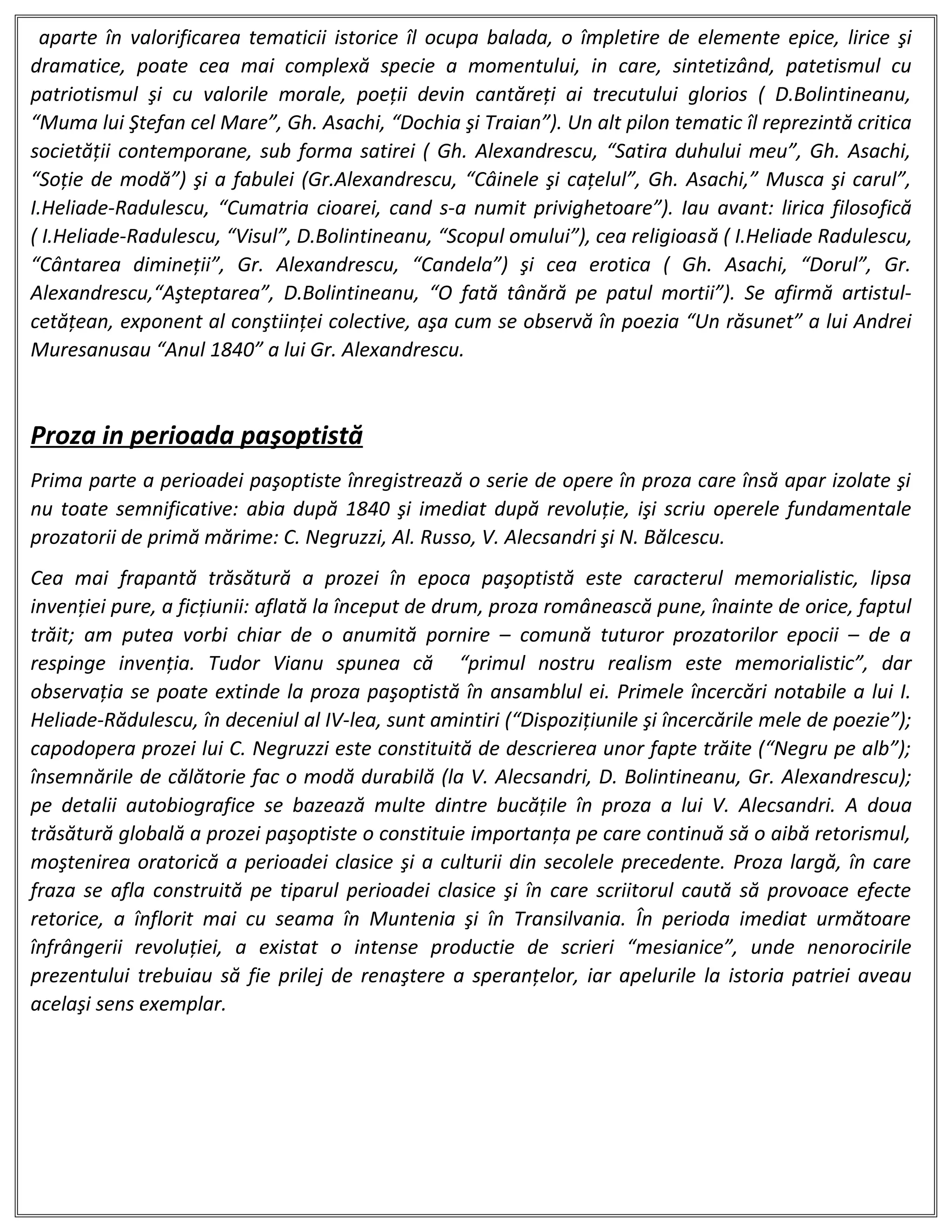 Rolul literaturii in perioada Pasoptista | DOC