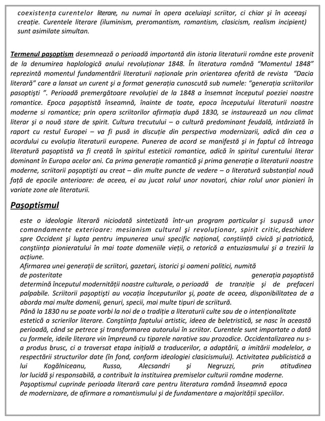 Rolul literaturii in perioada Pasoptista | DOC