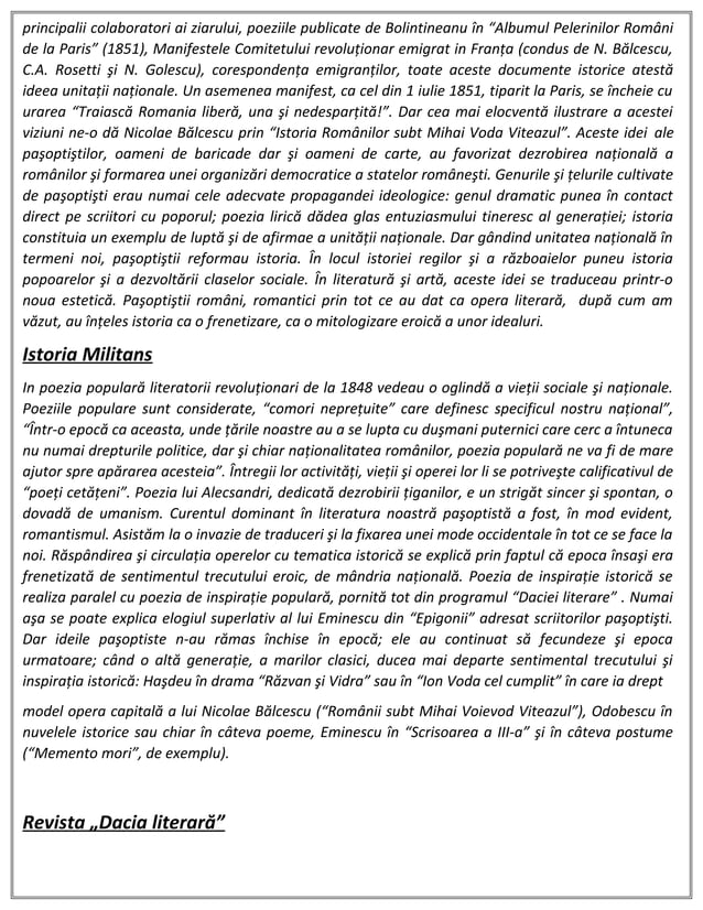 Rolul literaturii in perioada Pasoptista | DOC