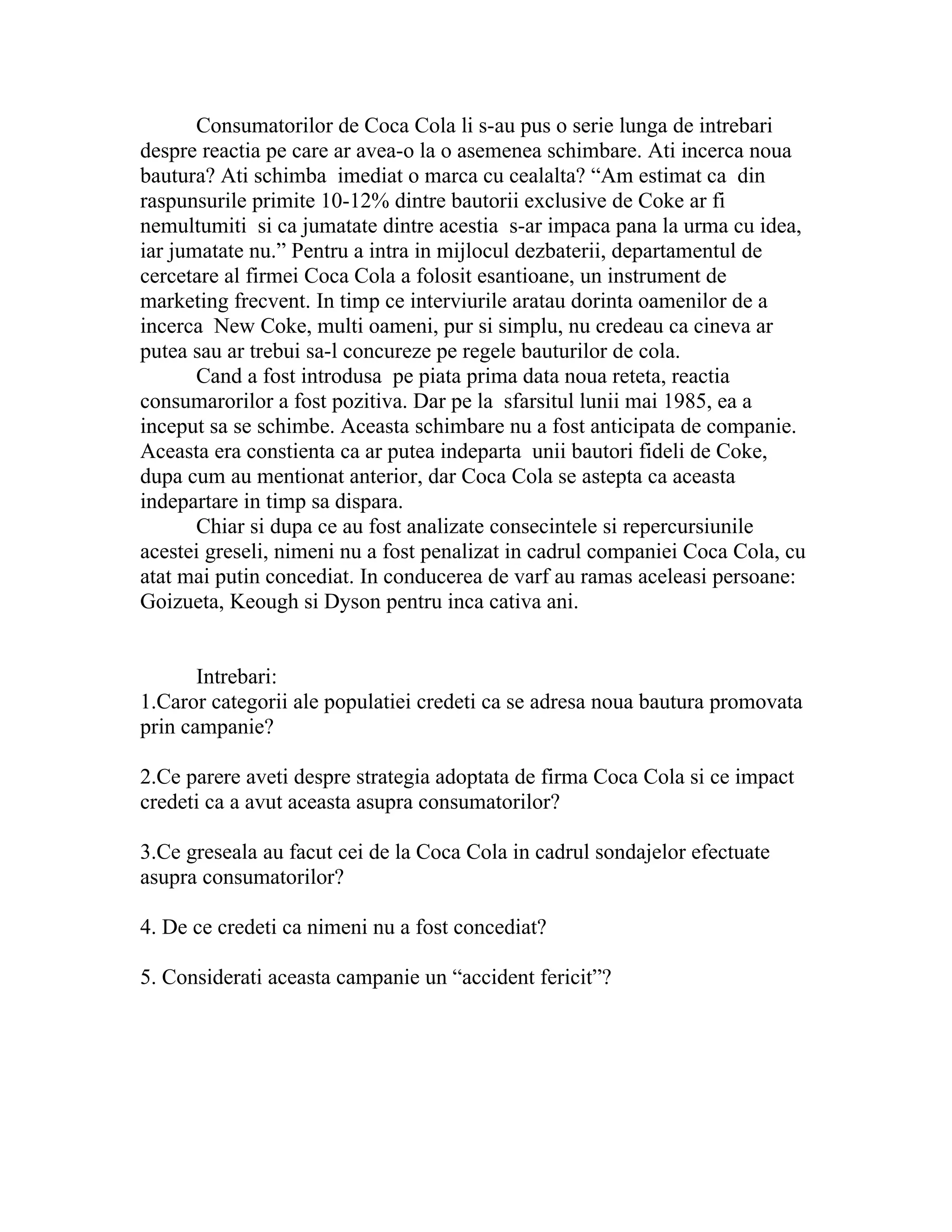 Studiu de caz coca cola | DOC