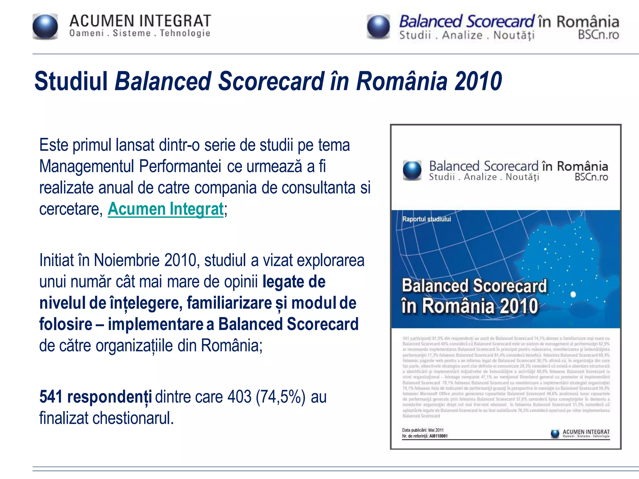 Studiul balanced scorecard in romania prezentare alexandra moldovan | PPT