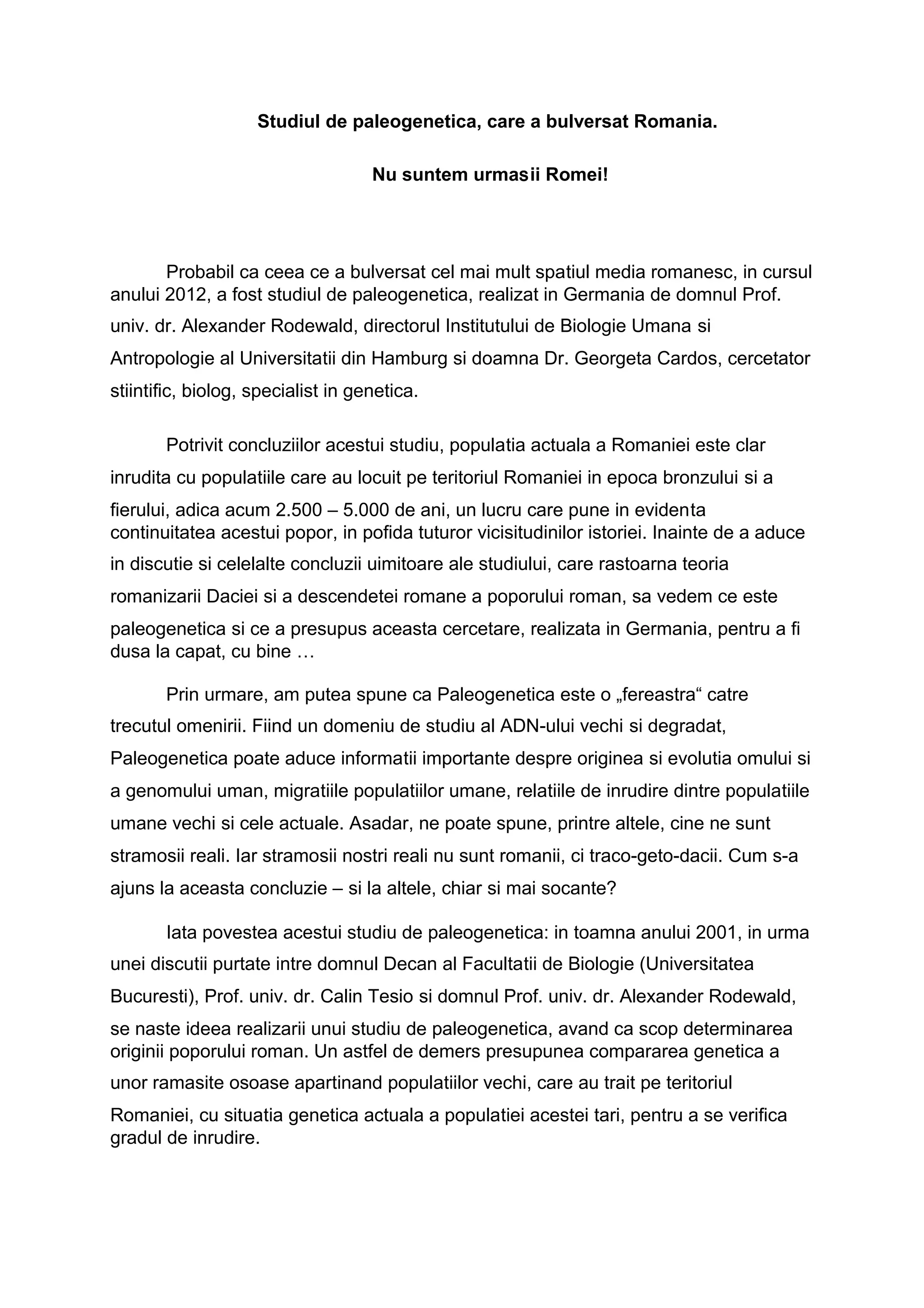 Studiul de paleogenetica | DOC