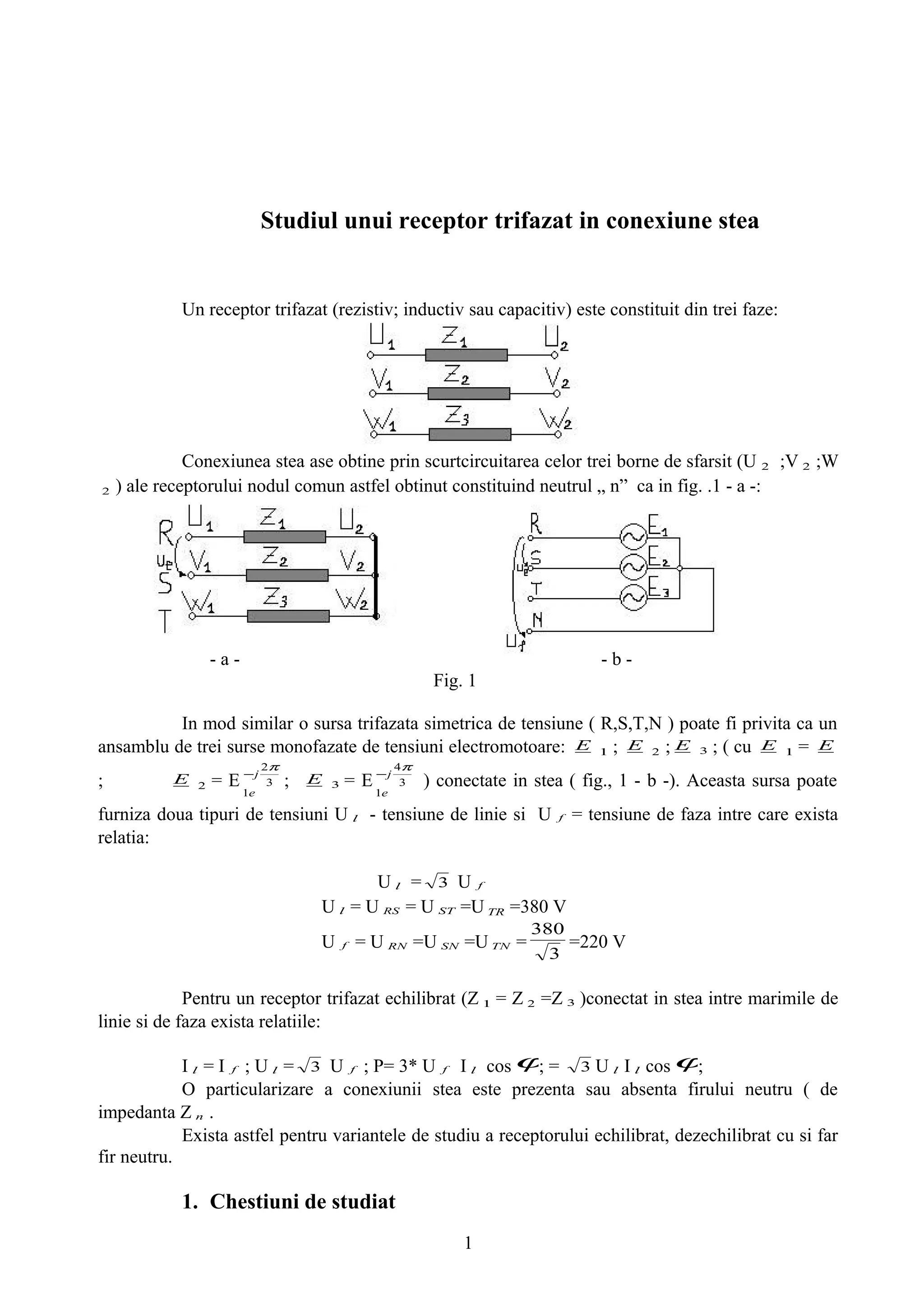 Studiul unui receptor trifazat in conexiune stea | DOC
