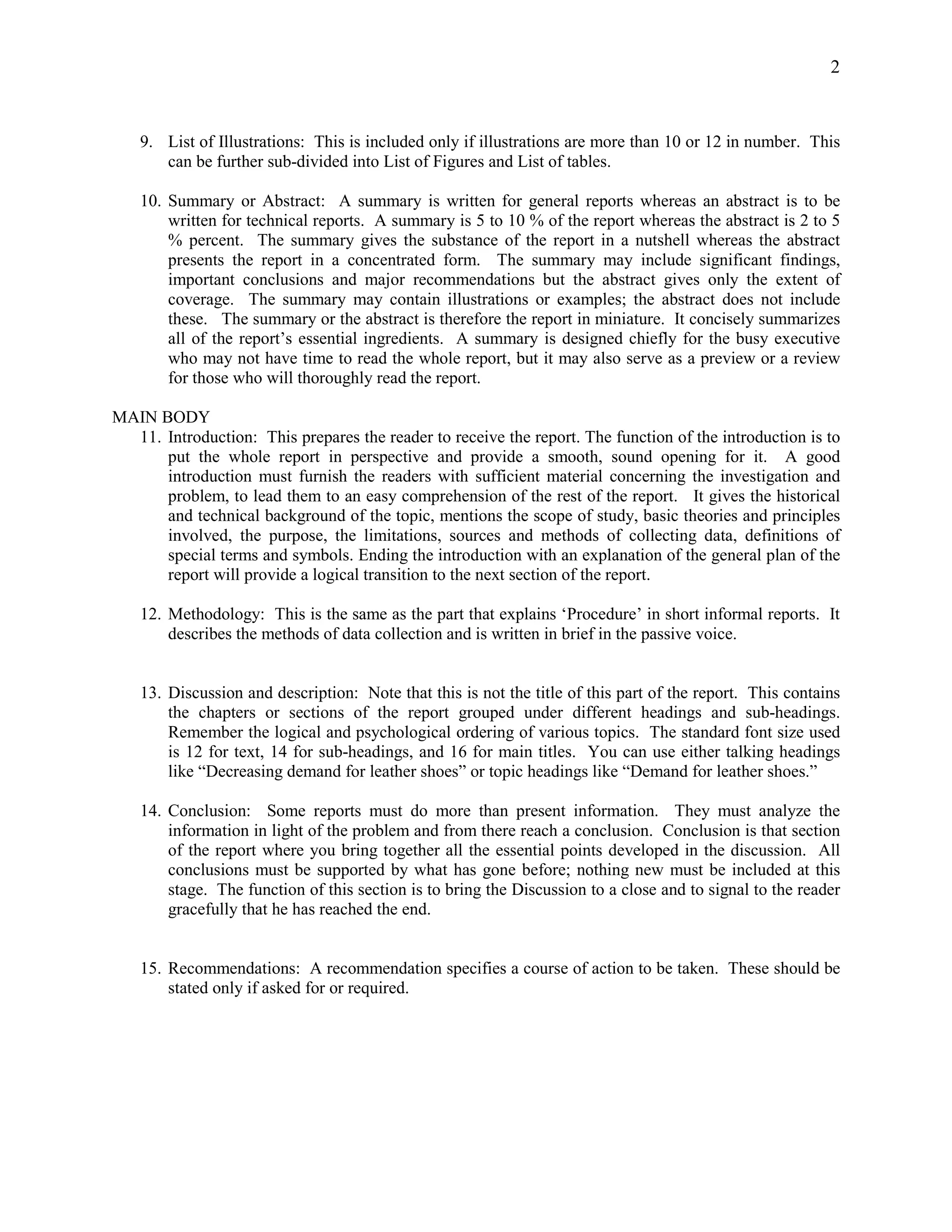 Study notes on structure of a project report | PDF