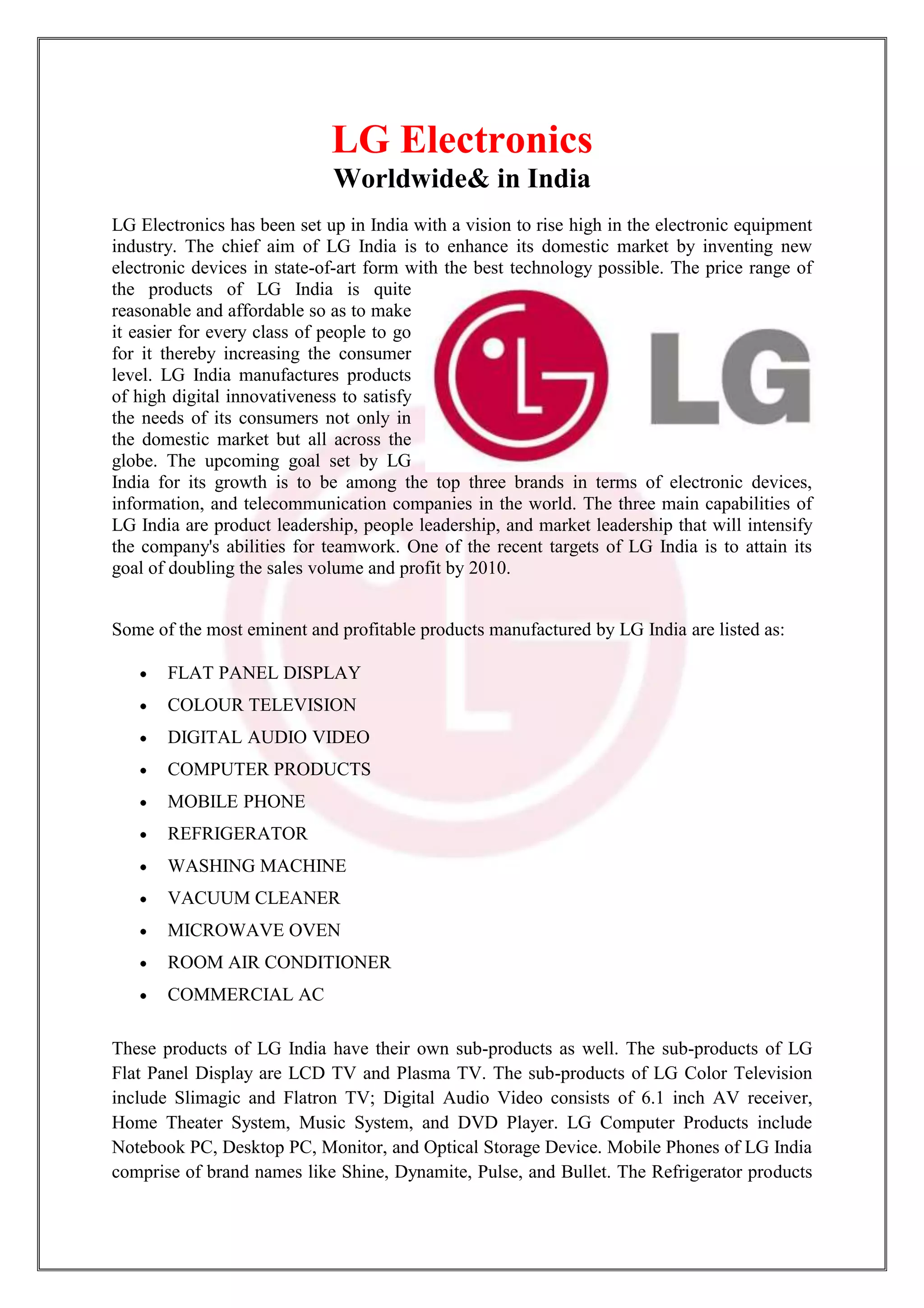 Study of-strategic-intent of lg electronic | DOCX