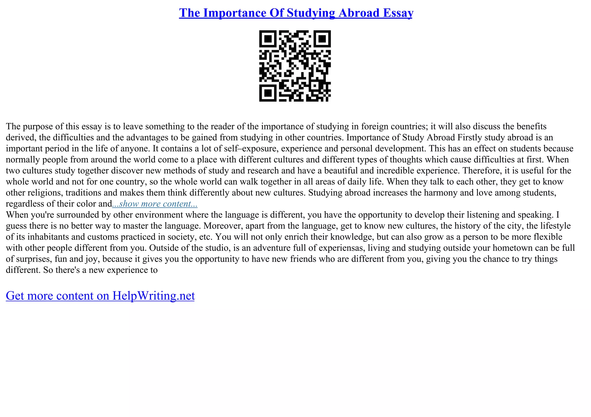 Study Abroad-Summary | PDF