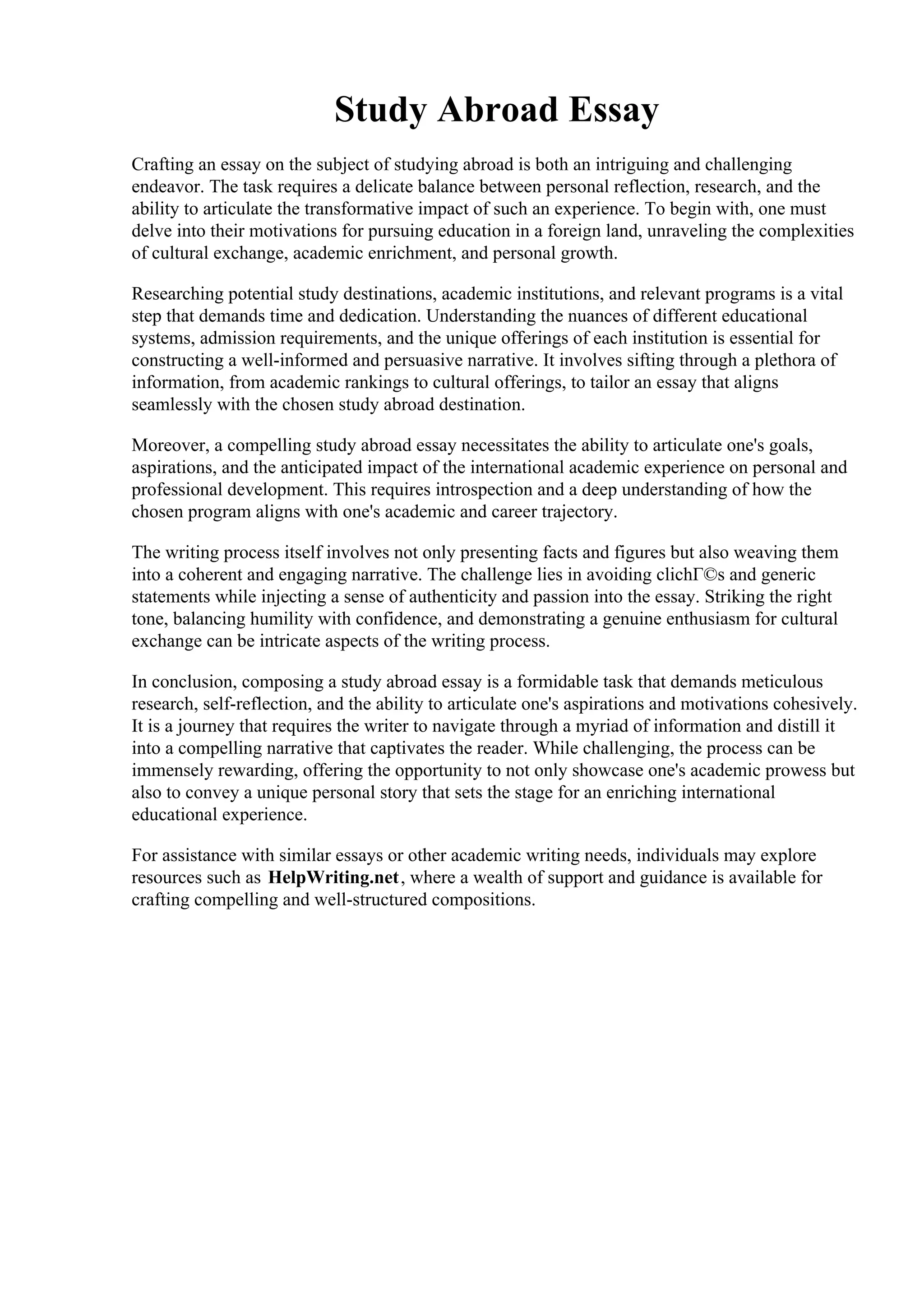 Study Abroad Essay. Why study abroad essay. Benefits to Studying Abroad Study Abroad Guide | PDF