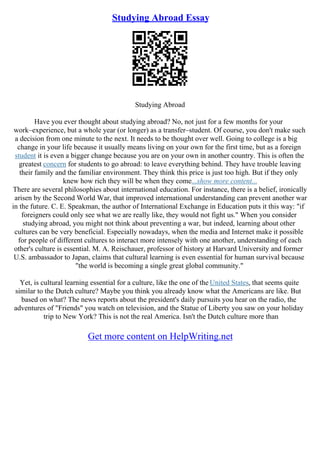 Study Abroad Essays | PDF