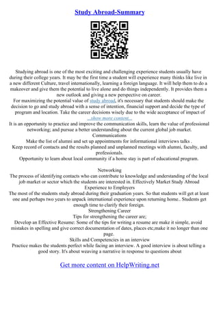 Study Abroad Essays | PDF