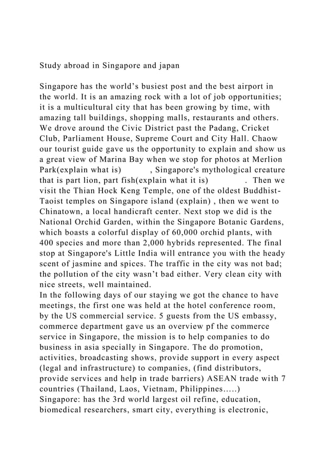 Study abroad in Singapore and japanSingapore has the world’s b.docx