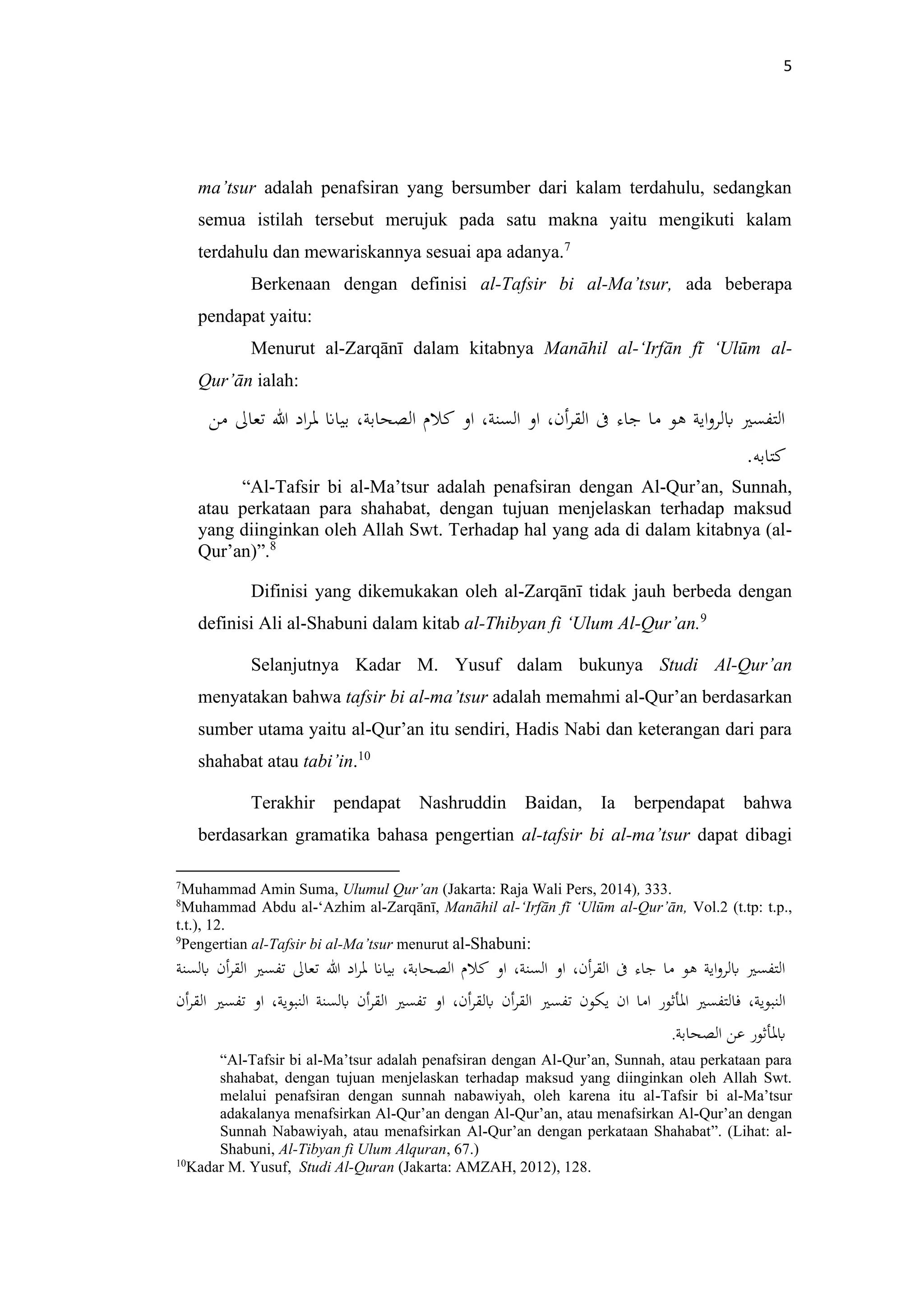 TAFSIR BI AL-MA'TSUR DAN TAFSIR BI AL-RA'YI | PDF