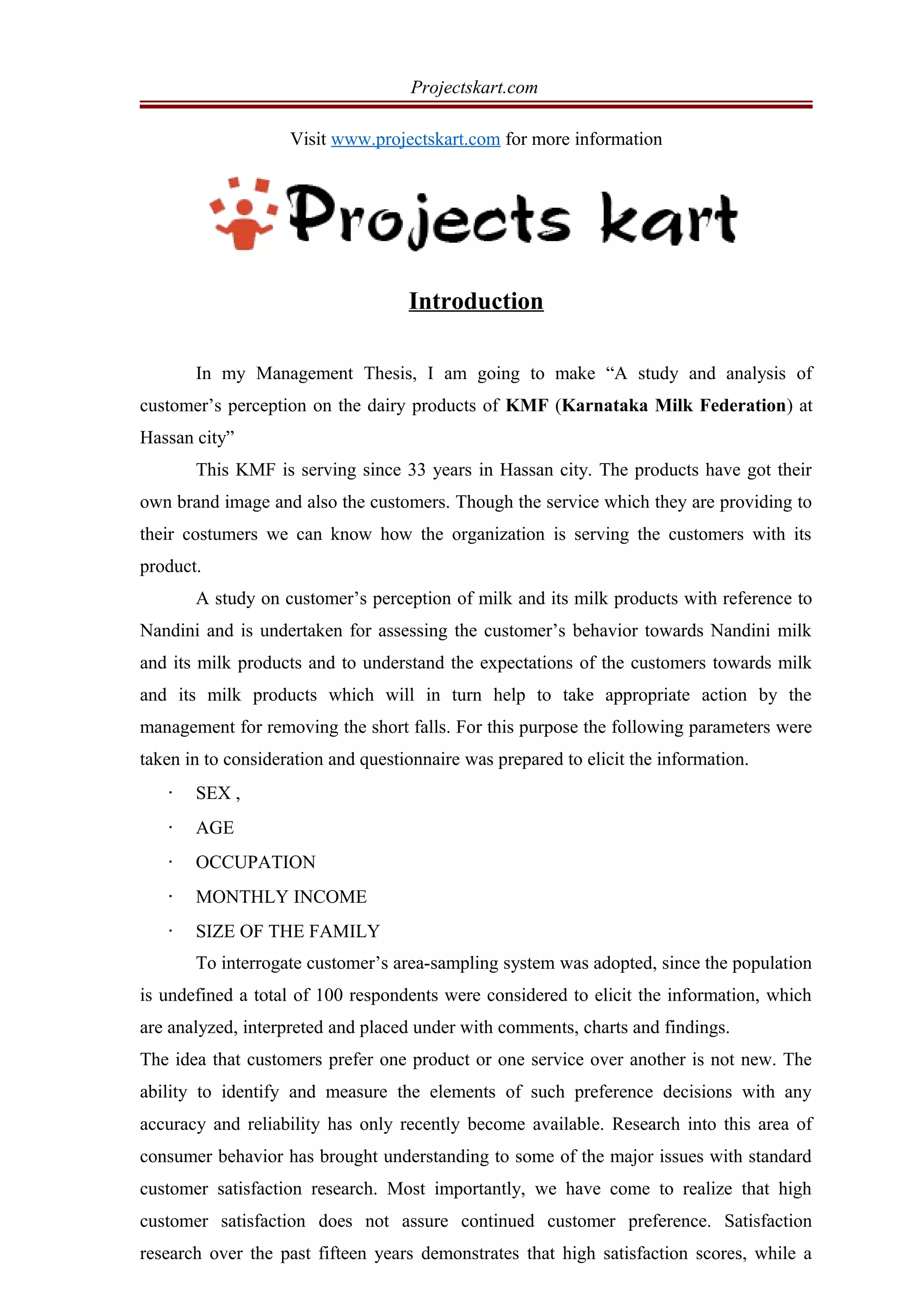 A Study and Analysis of Customers Perception on the Dairy Products of ...