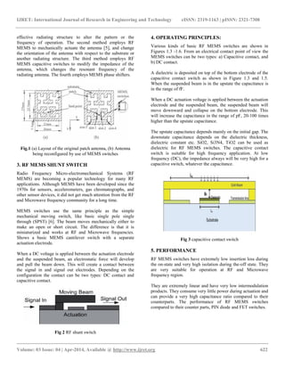 Study and analysis of rf mems shunt switch for reconfigurable antenna | PDF