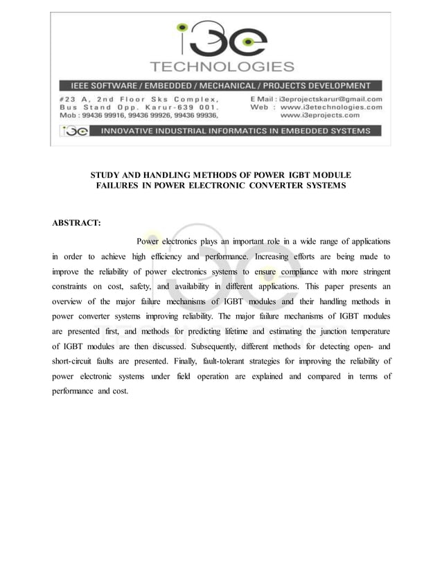 Study and handling methods of power igbt module failures in power ...