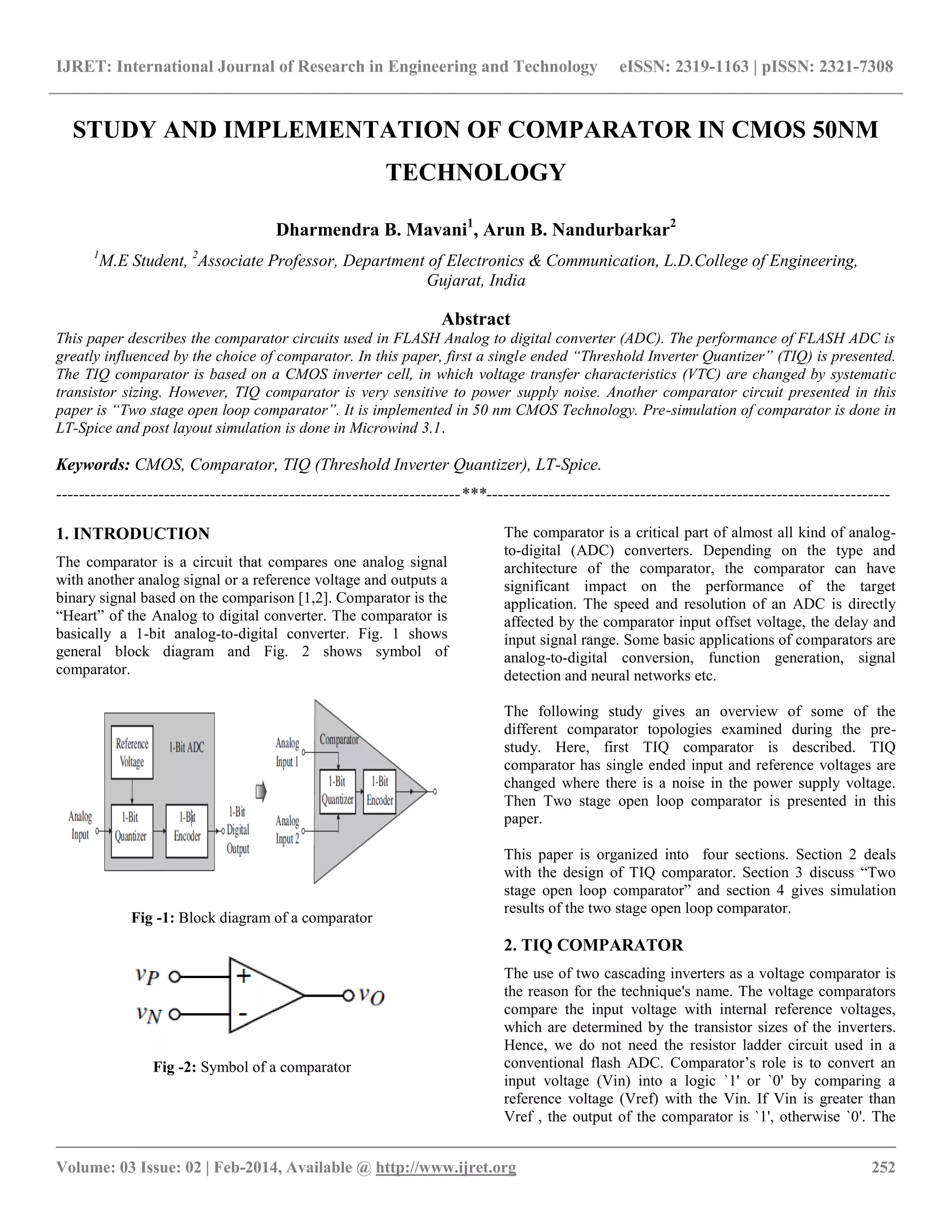 Study and implementation of comparator in cmos 50 nm technology | PDF | Computer Peripherals ...