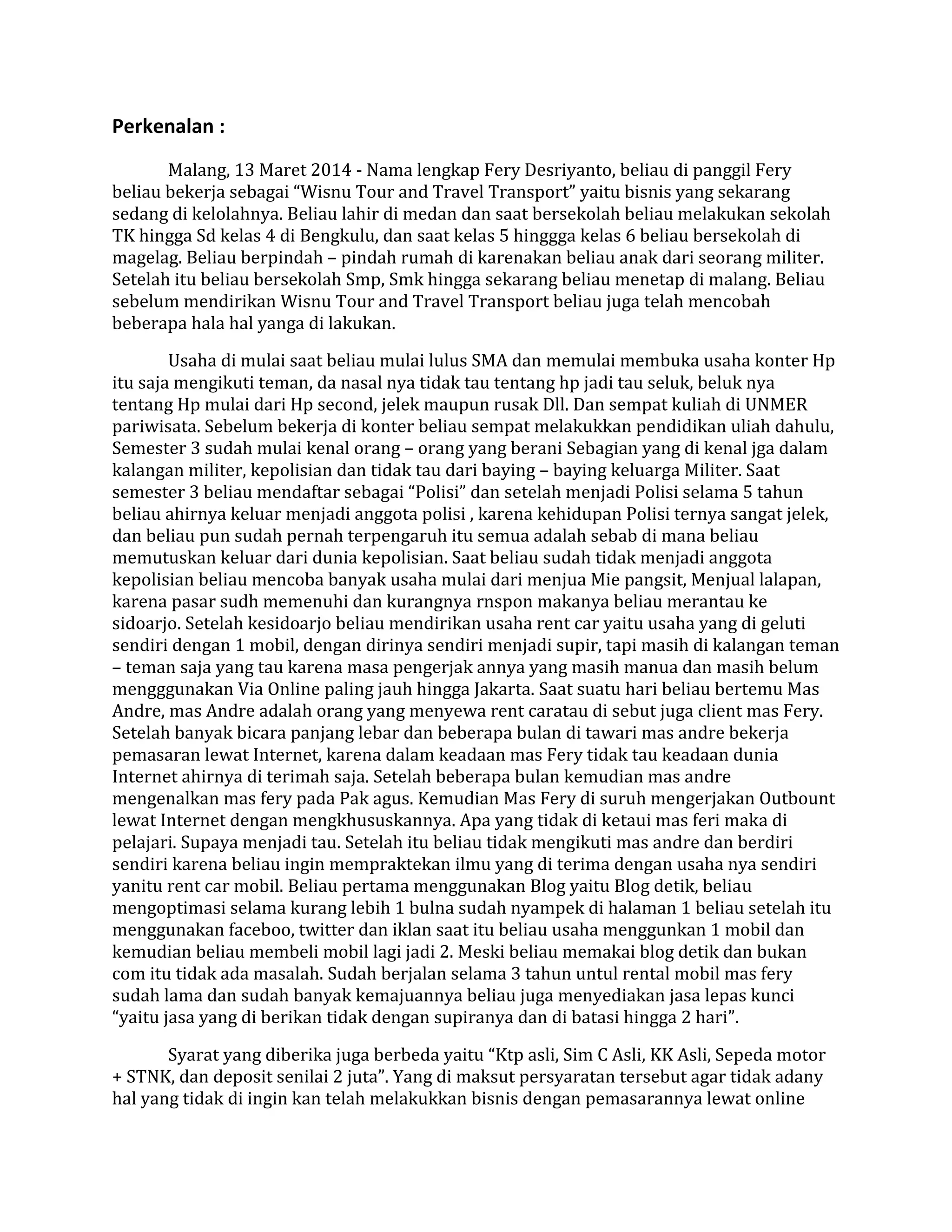 Study banding wisnu tour and travel transport | DOCX