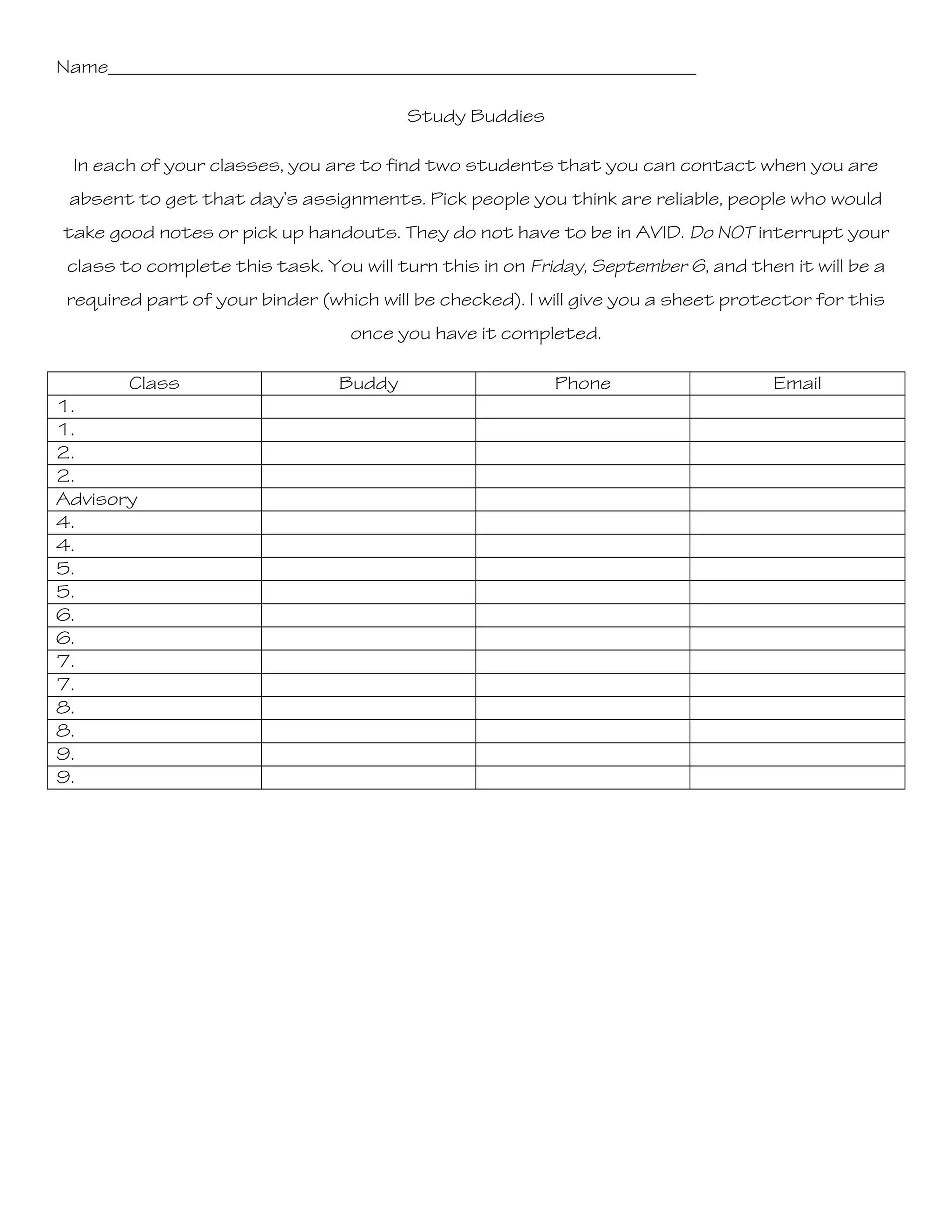 Study buddy form | DOC