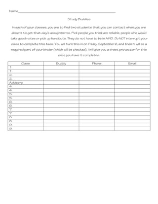 Study buddy form | DOC