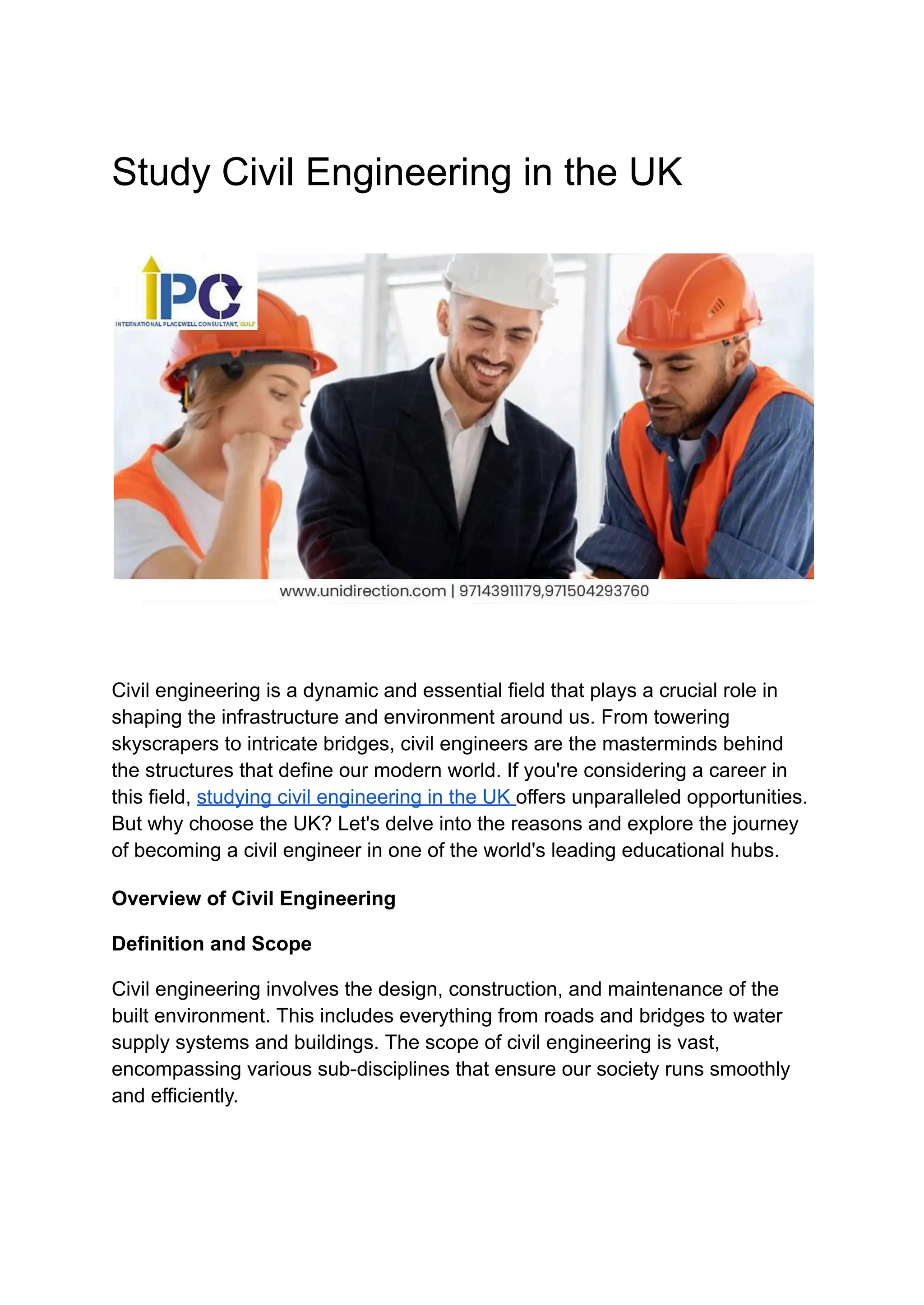 Best place Study Civil Engineering in the UK | PDF