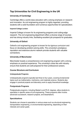 Best place Study Civil Engineering in the UK | PDF