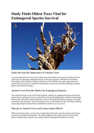 Study Finds Oldest Trees Vital for Endangered Species Survival | The Lifesciences Magazine | PDF