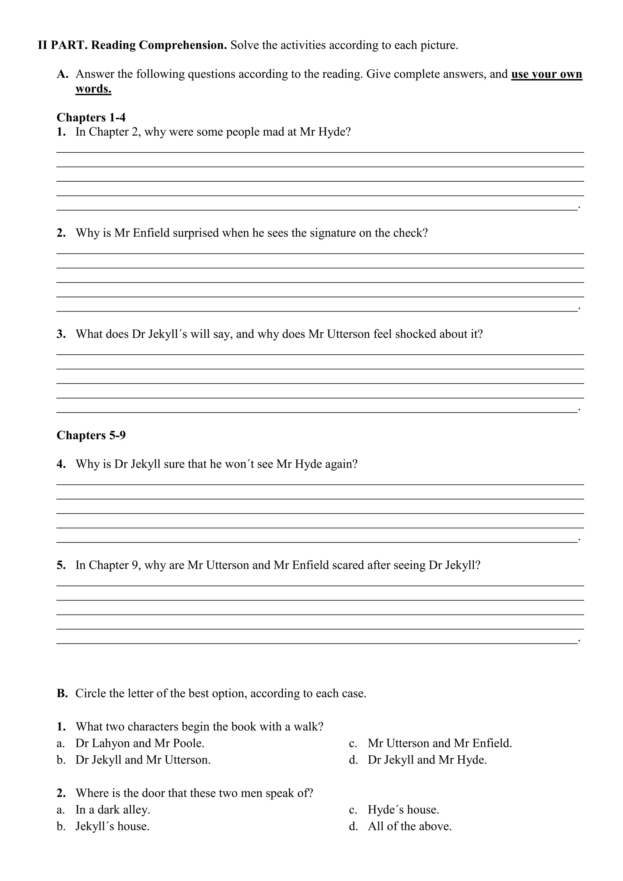 Study guide "Dr Jekyll and Mr Hyde" | DOCX