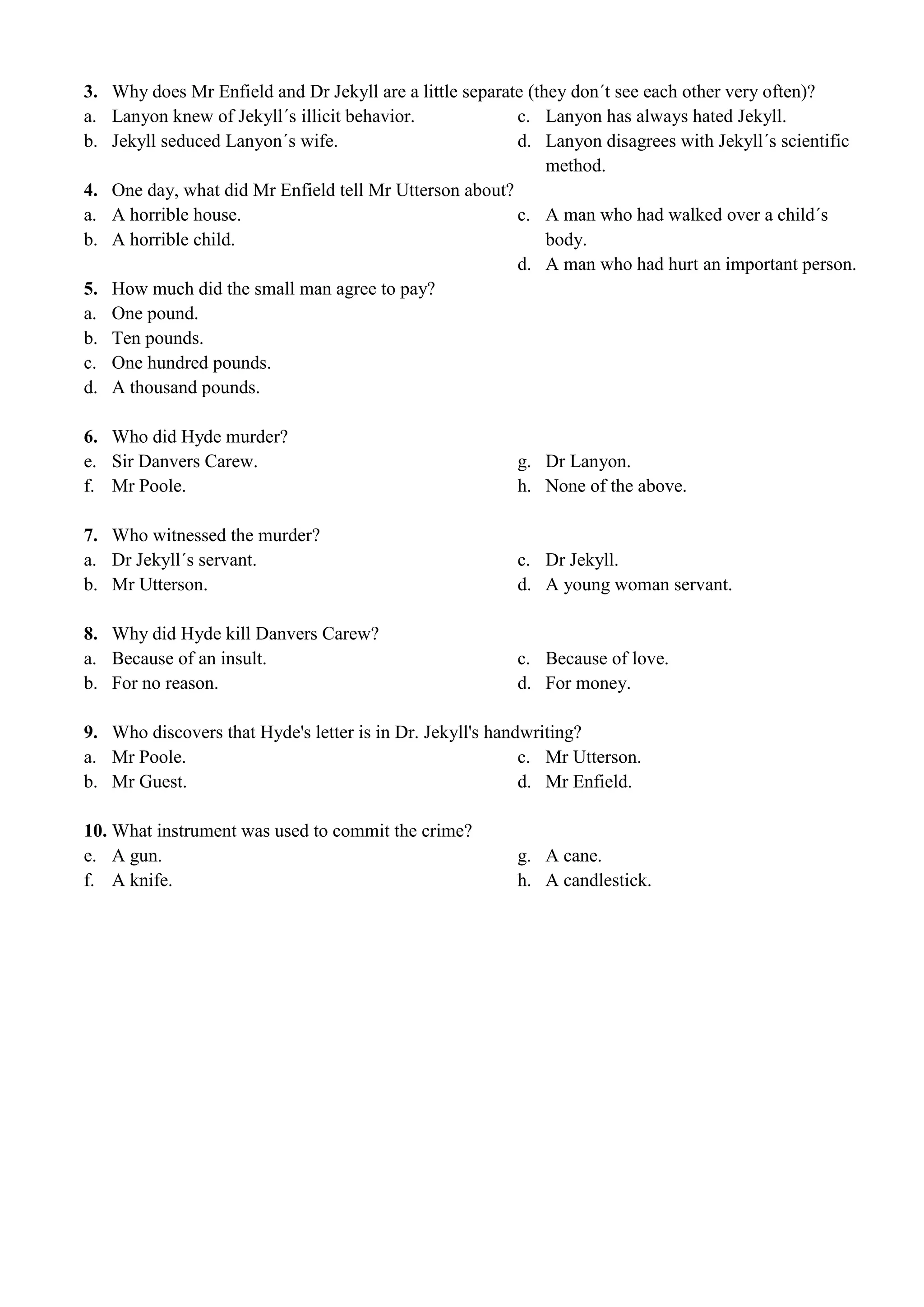 Study guide "Dr Jekyll and Mr Hyde" | DOCX