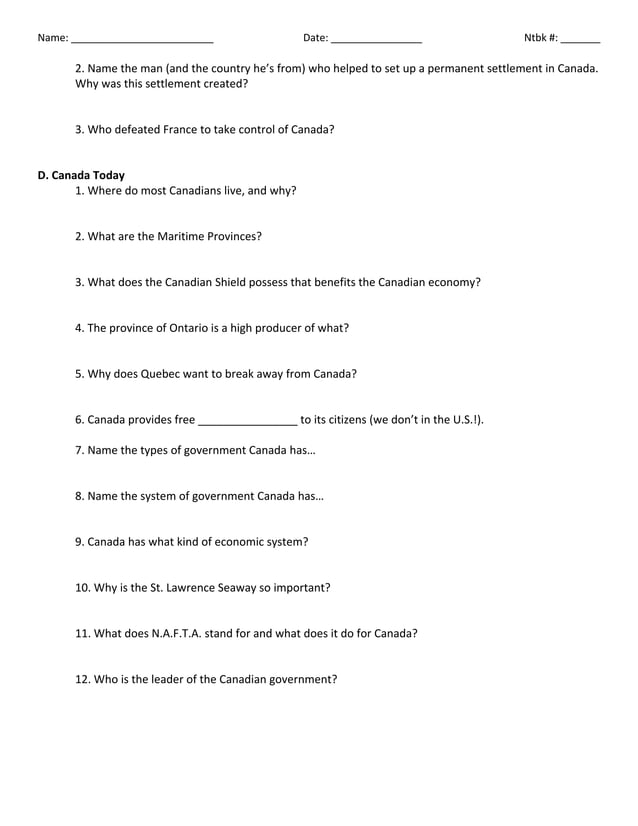 Study Guide - Canada | DOC | North America Travel | Travel Locations