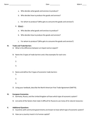 Study Guide - Economic Systems | PDF