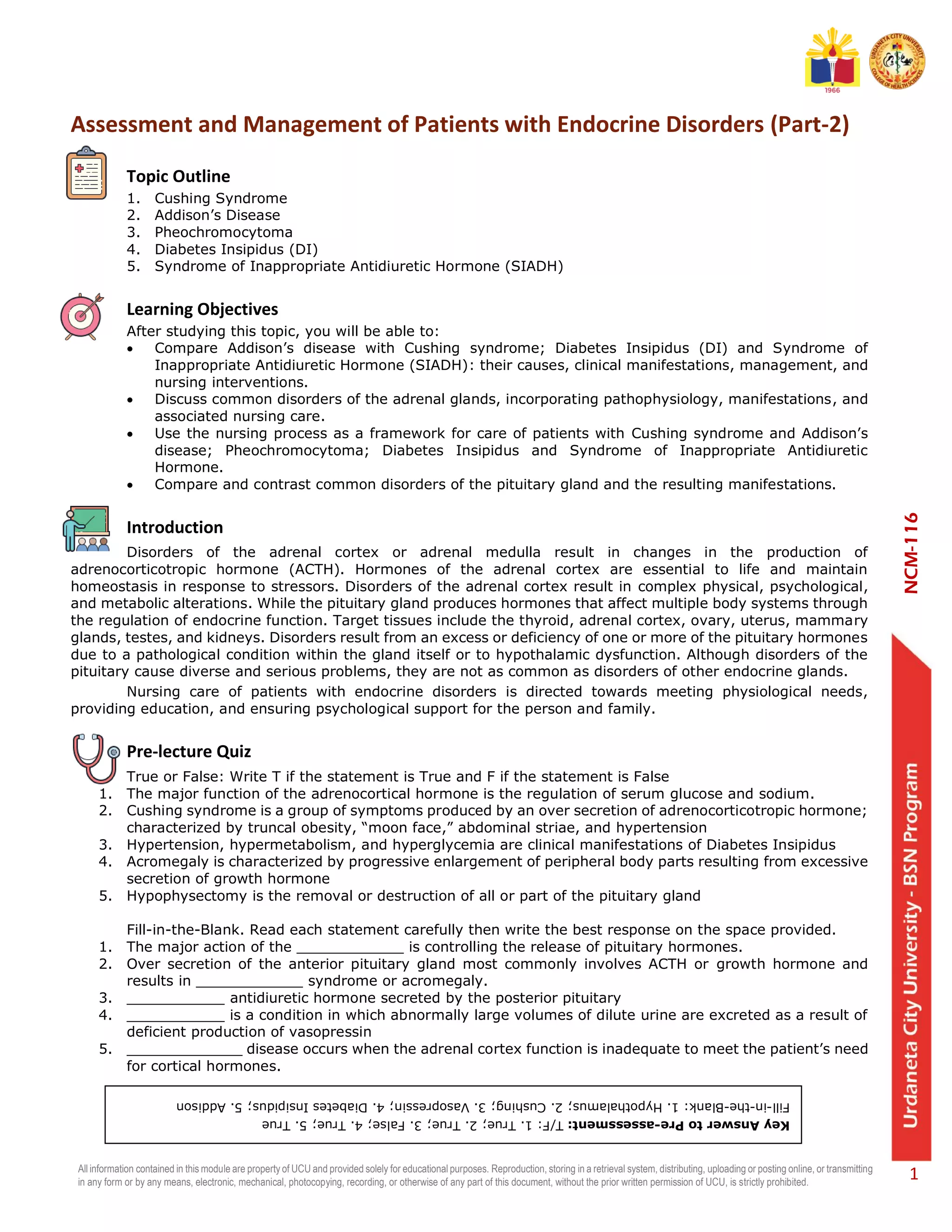 Study Guide 5 Assessment and Management of Patients with Endocrine ...