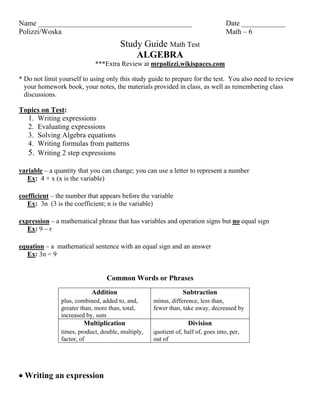 Study Guide For Algebra | PDF