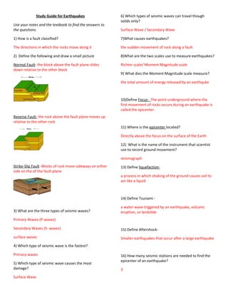 Study guide for earthquakes with answers | DOC