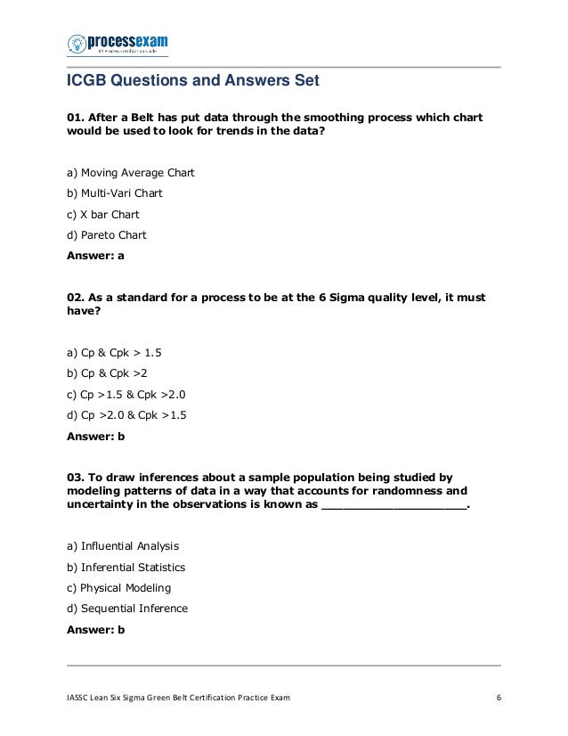 lean six sigma green belt exam questions and answers pdf
