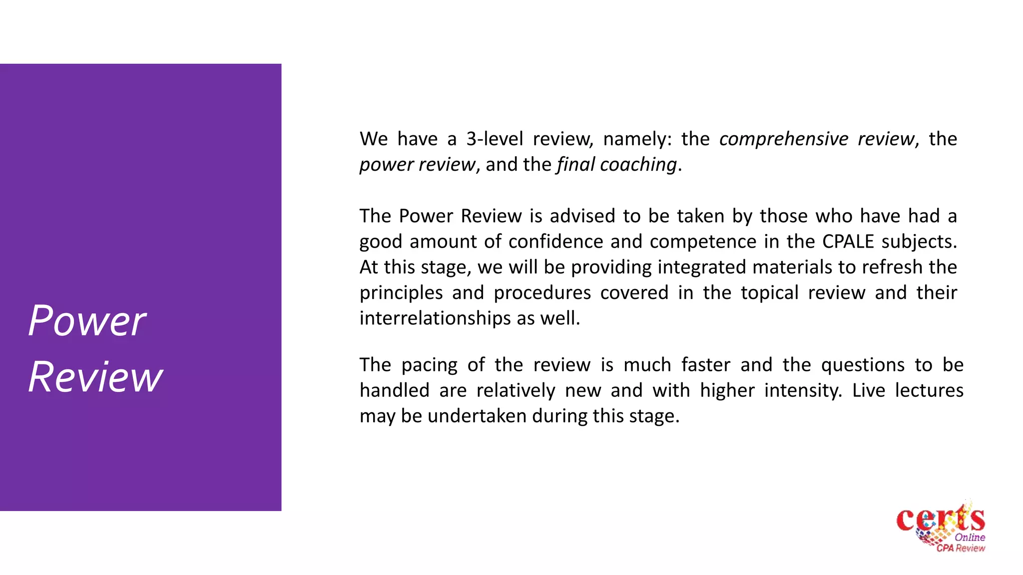 Study guide for online cpale review - October 2020 batch | PPTX