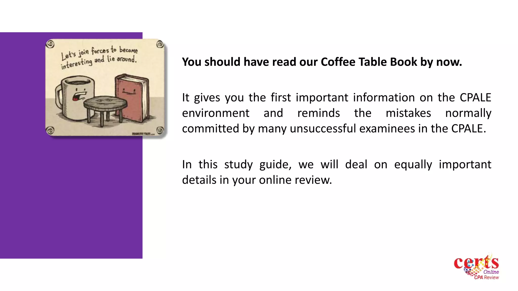 Study guide for online cpale review - October 2020 batch | PPTX