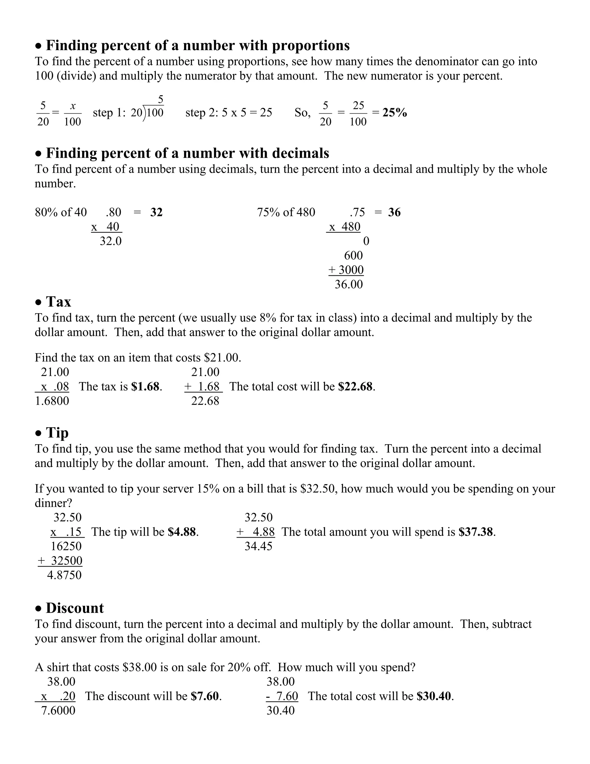 Study Guide For Percents Test | PDF