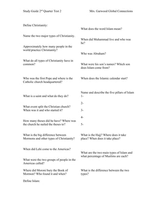 Study guide global connections 2nd quarter test 2 | PDF