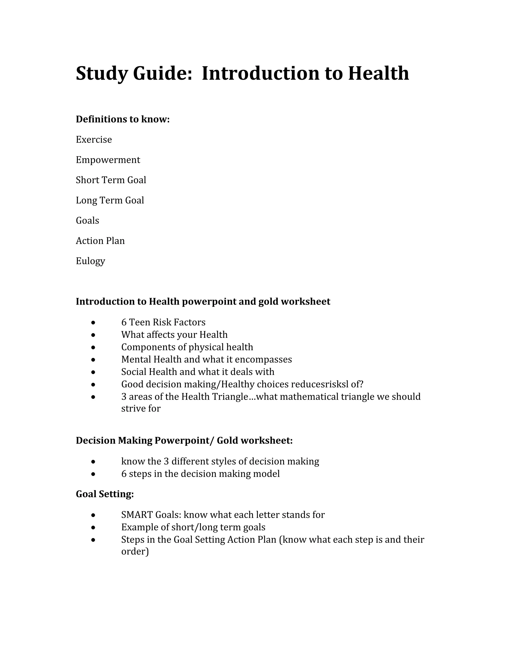 Study guide intro to health | PDF