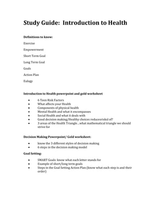 Study guide intro to health | DOCX