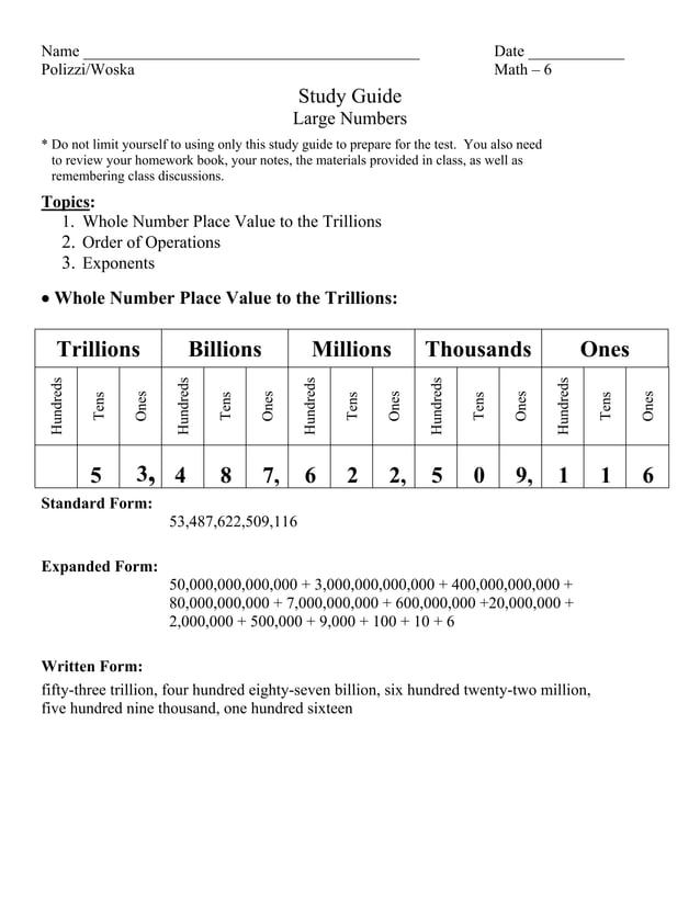 Study Guide Large Numbers | PDF