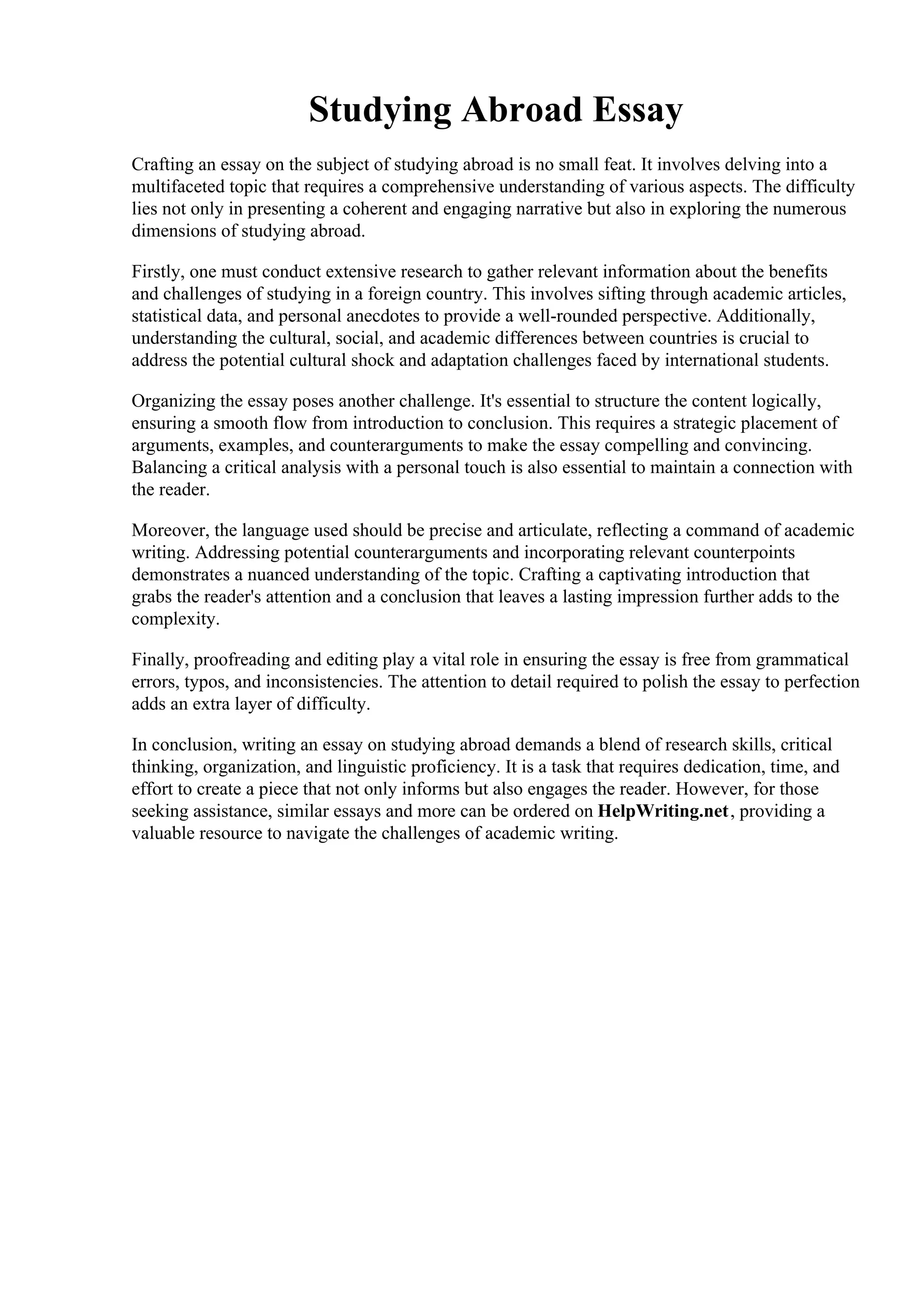 Studying Abroad Essay | PDF