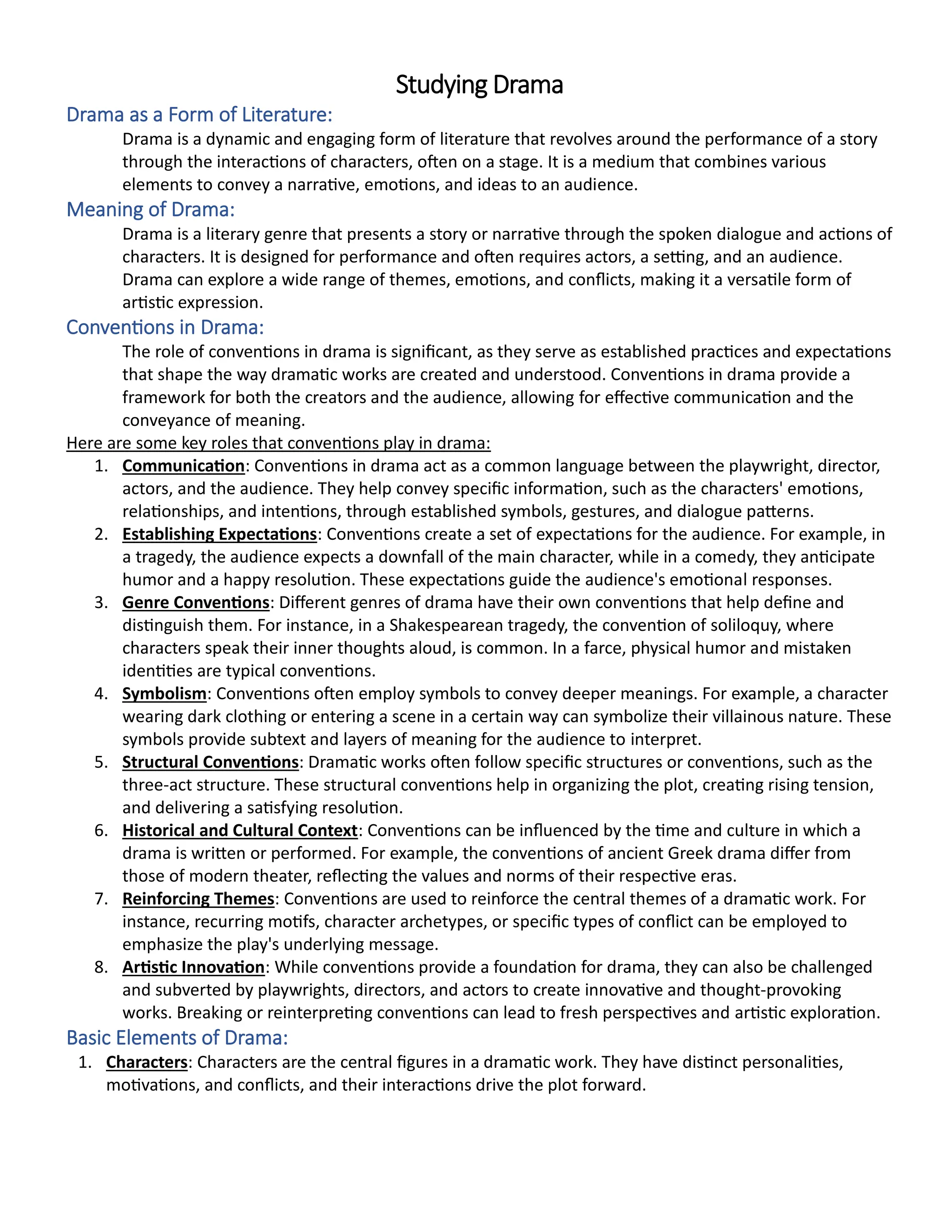 Studying Drama: Definition, types and elements | PDF