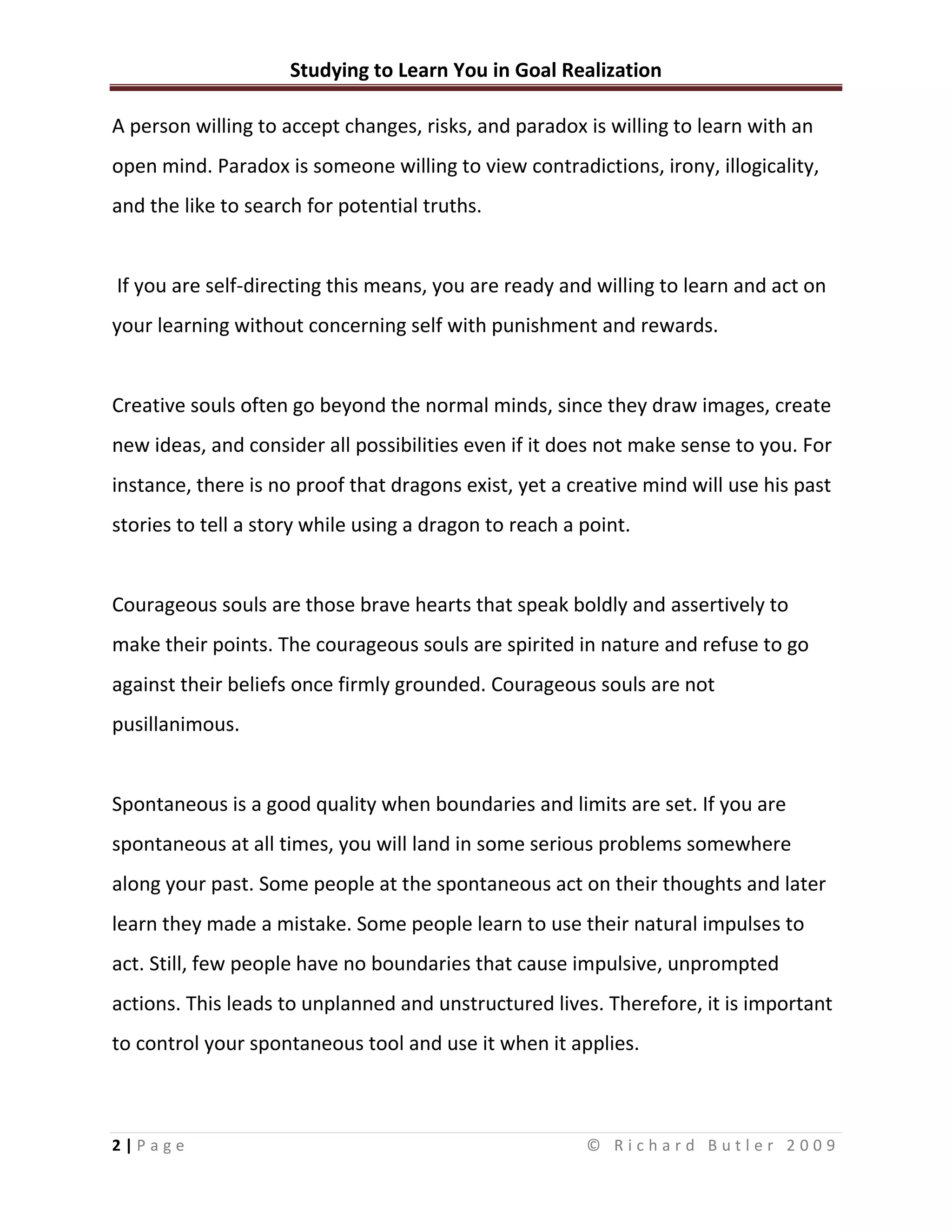 Studying To Learn You In Goal Realization | DOCX