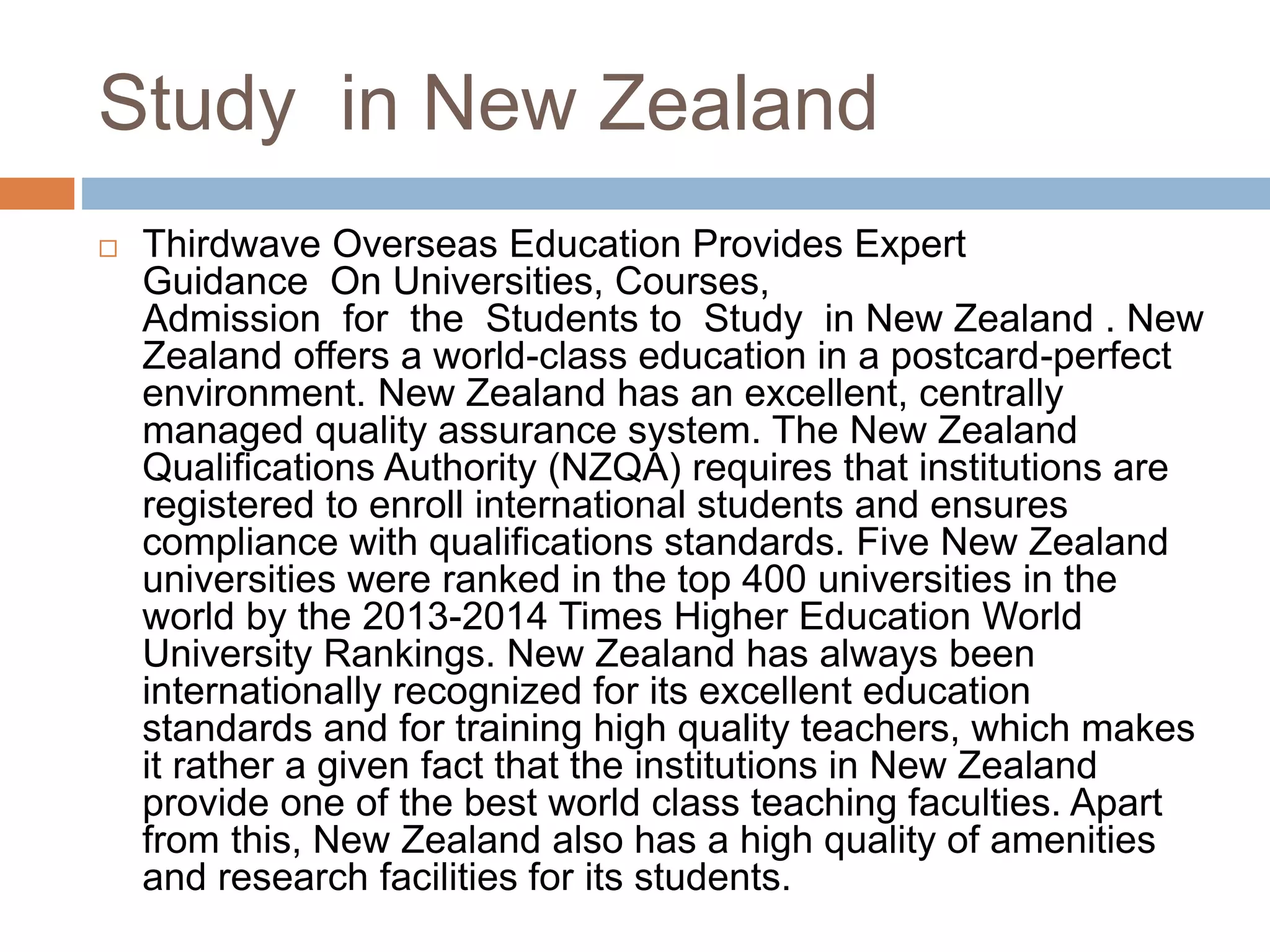 Study in Newzealand - Thirdwave Overseas Education | PPT